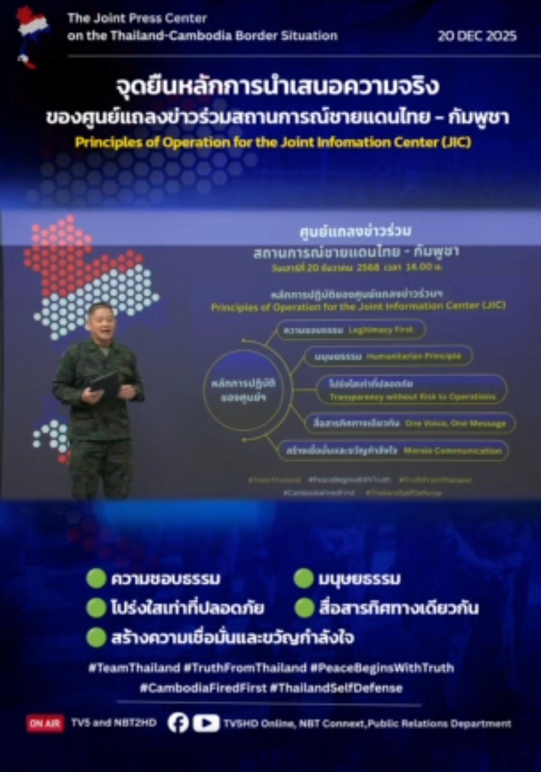 จุดยืนหลักการนำเสนอความจริง 5 ข้อ ของศูนย์แถลงข่าวร่วมสถานการณ์ชายแดน ...